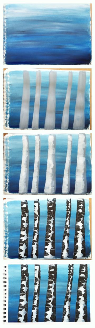 How To Paint A Winter Birch Tree Painting - Birch And Button